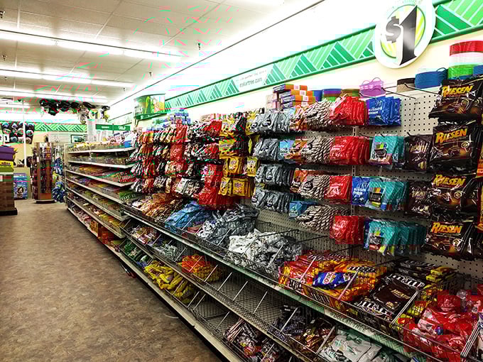Snack heaven awaits! The candy aisle offers a rainbow of treats that would make Willy Wonka himself do a double-take at these prices.