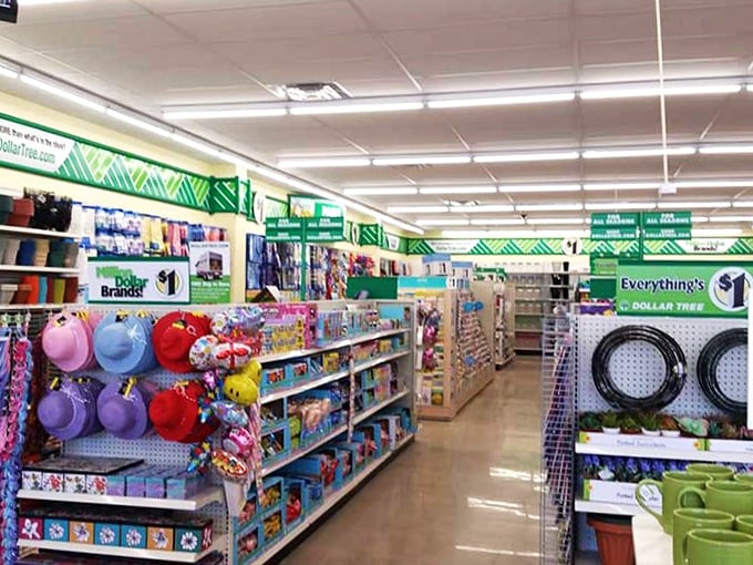 Step into a kaleidoscope of colors and deals! It's like Willy Wonka's factory, but instead of chocolate, you're swimming in a sea of $1 treasures.