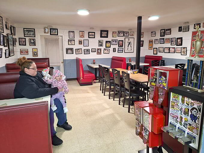 Red vinyl booths and walls adorned with local memorabilia create the perfect backdrop for conversations that matter&mdash;mostly about what you're ordering next.