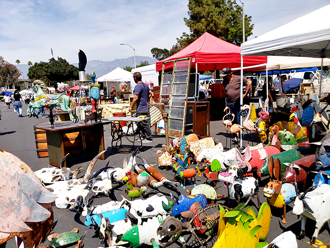 Who let the cows out? These colorful bovine sculptures are just the tip of the quirky iceberg at this flea market extravaganza.