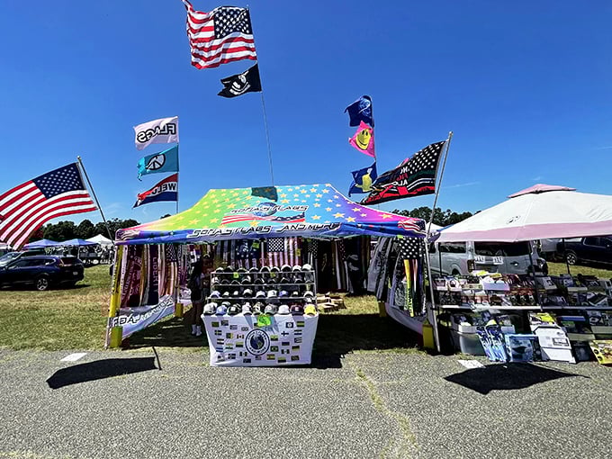 Stars, stripes, and everything nice! This patriotic booth is a kaleidoscope of Americana, from Old Glory to smiley faces.