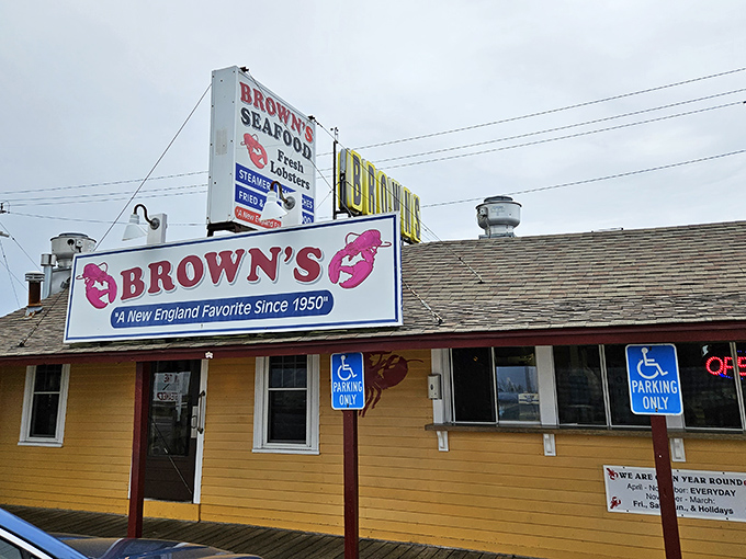 Brown's Lobster Pound: A yellow beacon of hope for seafood lovers since 1950. It's like finding a golden ticket to Willy Wonka's Lobster Factory!