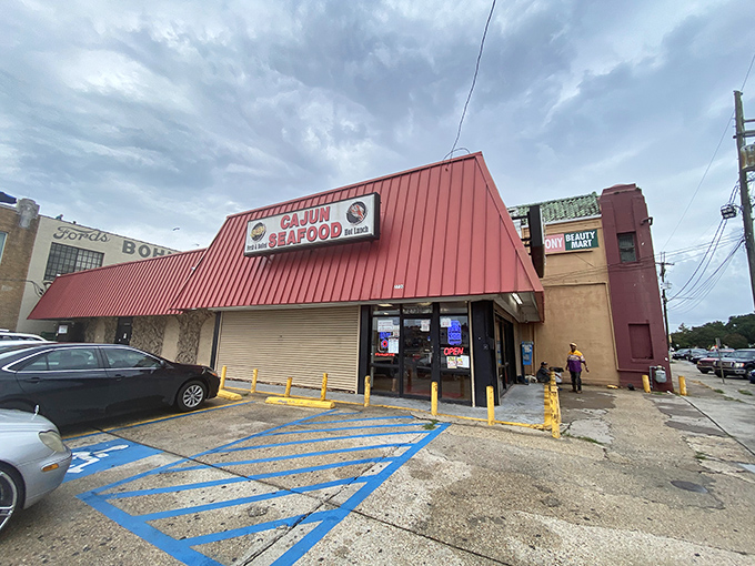 Cajun Seafood: The red building that launched a thousand cravings. It's like a siren call for seafood lovers!