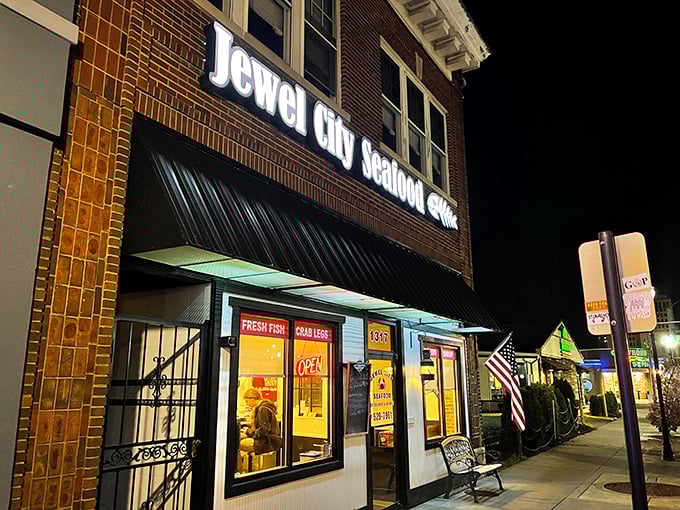 Jewel City Seafood: Where 'fresh catch' isn't just a slogan, it's a way of life. This place glows brighter than Times Square at night!