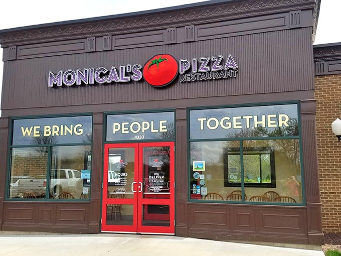 Monical's Pizza: Bringing people together, one slice at a time. It's the Switzerland of pizzerias &ndash; neutral territory for family reunions and first dates alike.