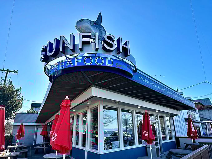 Sunfish: The grinning fish sign says it all! Dive into crispy, golden fish and chips that'll make your taste buds do the backstroke.
