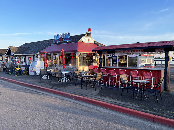 Tony's Crab Shack: Red chairs, blue skies, and crab that'll make you cry (happy tears, of course!).