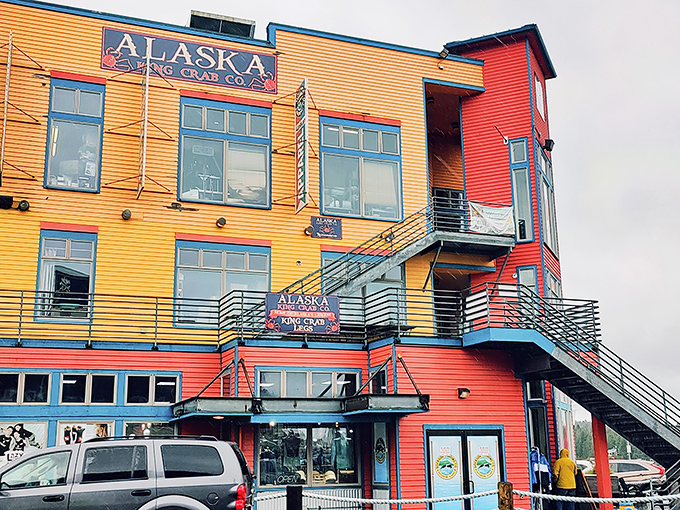 Cruise ships, move over! The real Alaskan adventure happens inside this yellow-and-red seafood palace. Crab legs longer than your vacation stories await!