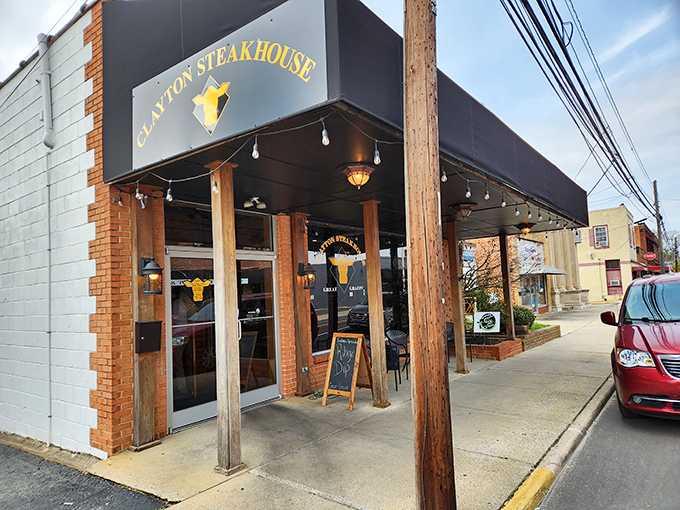 Cozy up to Clayton Steakhouse's inviting entrance. It's like your grandmother's house, if grandma was a grill master extraordinaire.