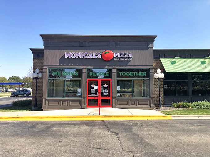 "We Bring People Together" &ndash; Monical's motto or secret ingredient? Either way, this place serves up community spirit with a side of garlic bread.