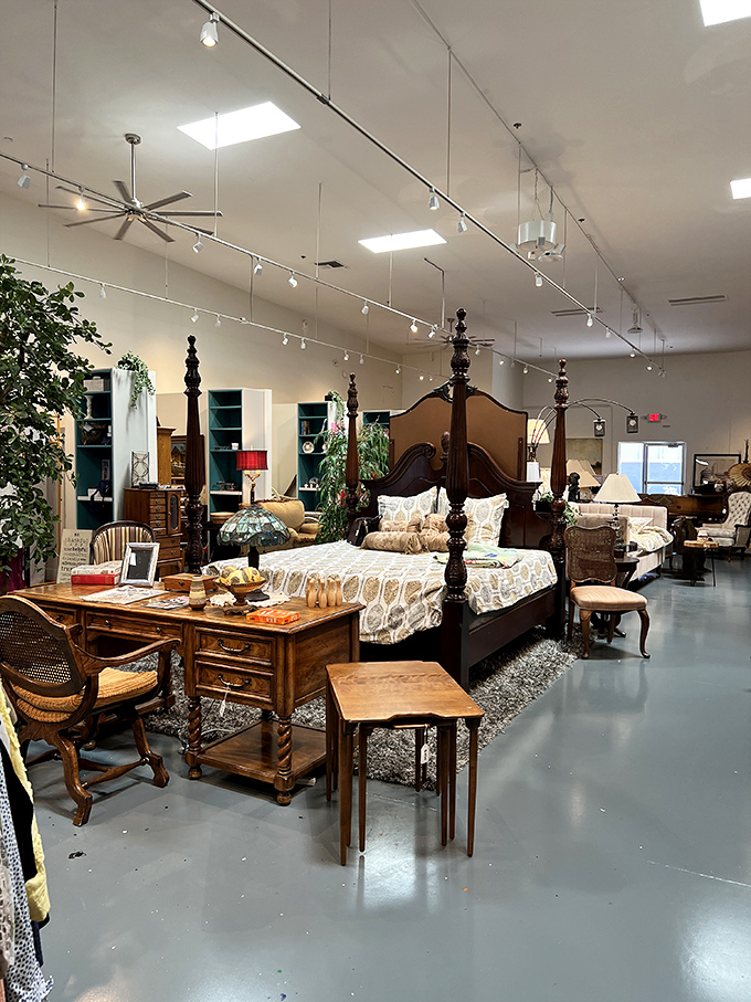 Fit for a queen (or king) of thrift! This ornate four-poster bed could turn your bedroom into a scene straight out of "Downton Abbey" &ndash; minus the drama.