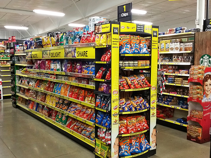 The snack aisle's "TASTE, DELIGHT, SHARE" signs aren't just decorative&mdash;they're instructions for the inevitable chip haul you'll be taking home at prices that won't bite.