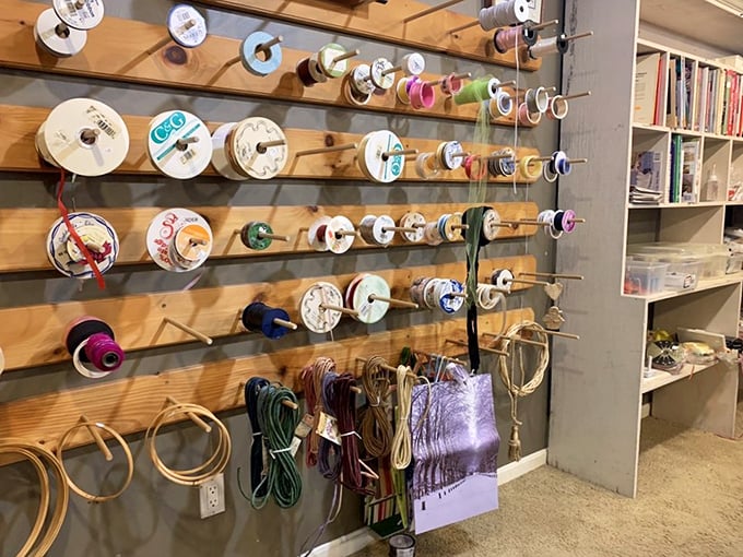 Craft heaven or ribbon jungle? Either way, it's a DIYer's dream come true. Martha Stewart, eat your heart out!