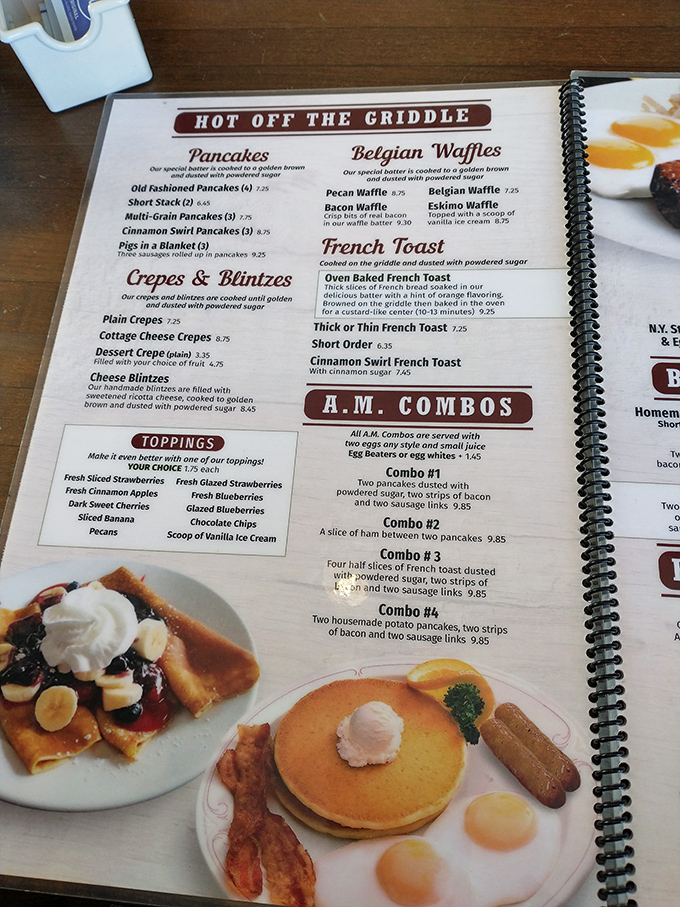 A menu that reads like a love letter to breakfast. From classic pancakes to adventurous crepes, it's a choose-your-own-adventure for your appetite!