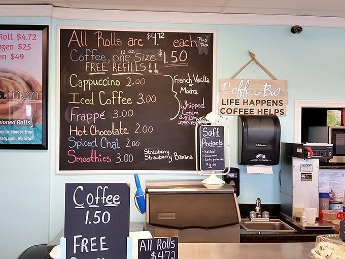 Decisions, decisions! This menu board is like a choose-your-own-adventure book, but every ending is deliciously sweet. Pro tip: Free coffee refills are the real MVP here.
