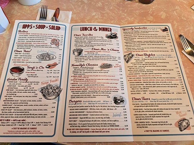 This menu's got more options than a choose-your-own-adventure book. Breakfast all day? Now that's a happy ending!