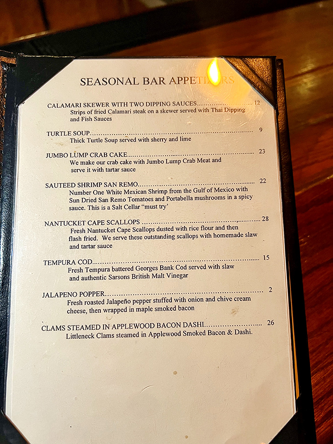 A menu that reads like a love letter to the ocean. From calamari to clams, it's a seafood lover's dream come true.