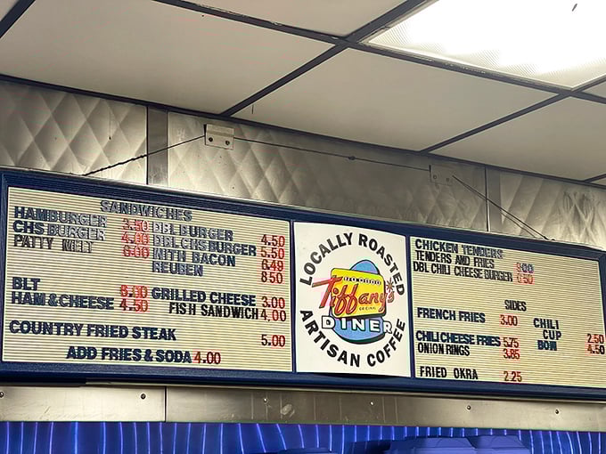 Decisions, decisions! This menu board is like a greatest hits album of diner classics. From burgers to country-fried steak, it's a carb-lover's choose-your-own-adventure.