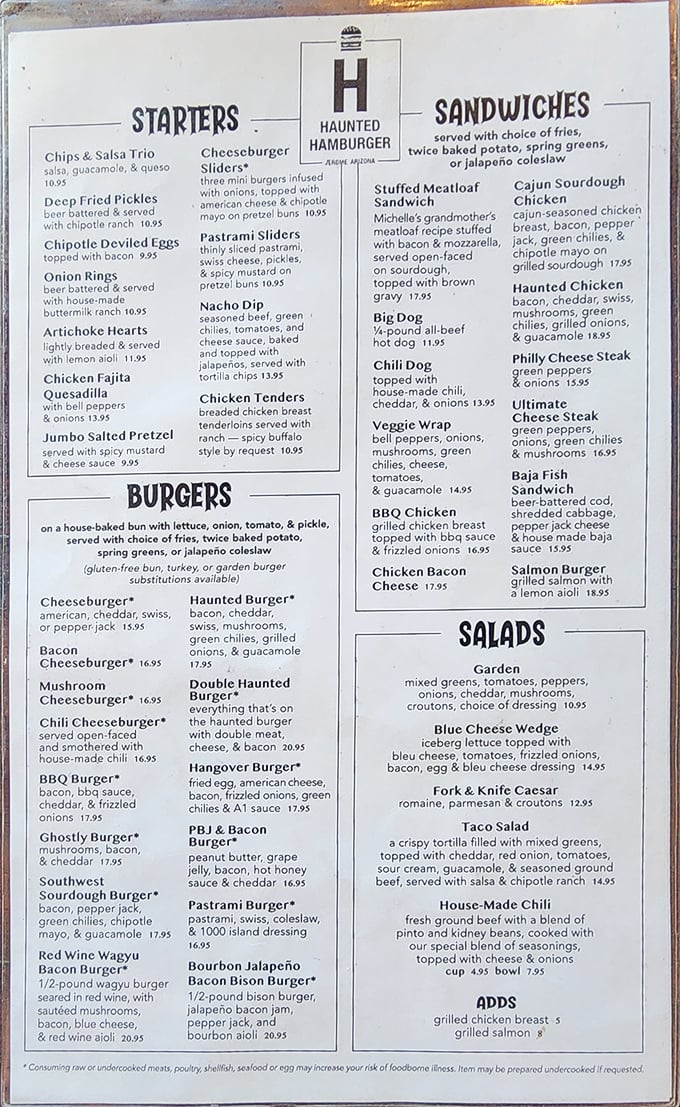 Decisions, decisions! This menu is a culinary choose-your-own-adventure. From ghostly good burgers to heavenly sandwiches, it's a tasty trip through flavor town.