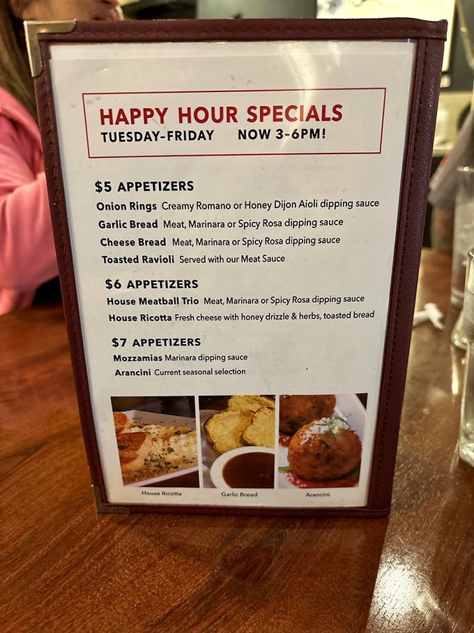 Happy hour heaven! These appetizer specials are so tempting, you'll want to arrive early and stay late. Arancini, anyone?