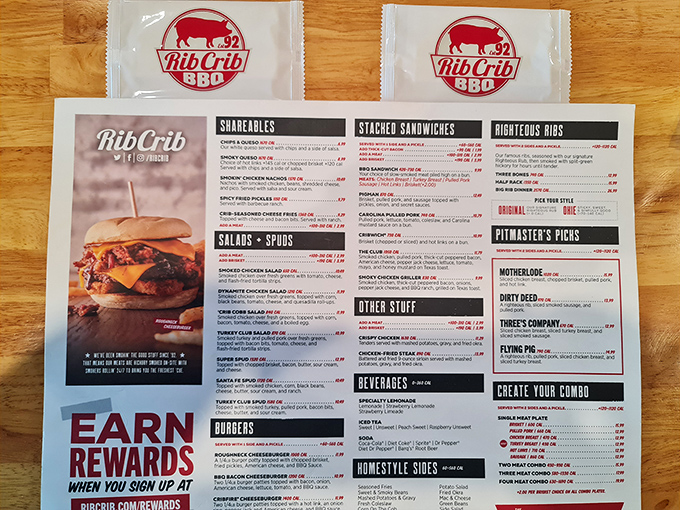 Decisions, decisions! RibCrib's menu is a carnivore's dream, offering everything from "Righteous Ribs" to "Stacked Sandwiches" that'll make your taste buds dance.