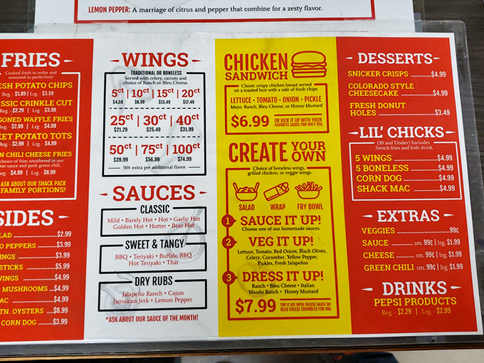 Behold, the menu of dreams! From classic Buffalo to adventurous flavors, this wing lineup is like a Choose Your Own Adventure for your mouth.