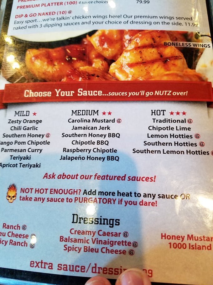 This menu reads like poetry to wing enthusiasts&mdash;a sonnet of sauces ranging from "mild-mannered" to "call-your-insurance-agent" hot.