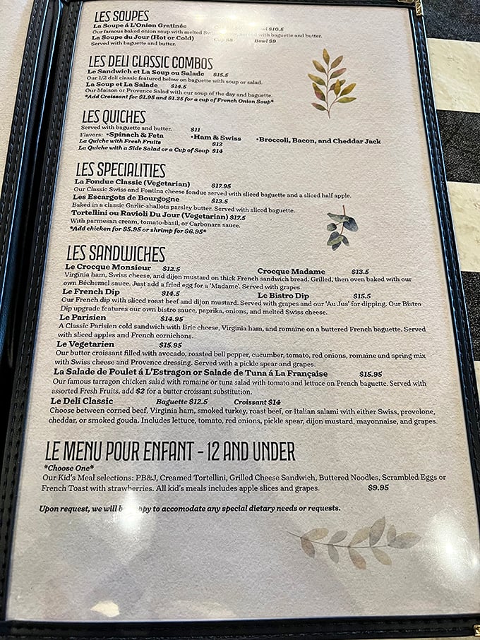 The menu: a treasure map of French delights. Warning: May cause spontaneous "ooh la las" and uncontrollable salivating.