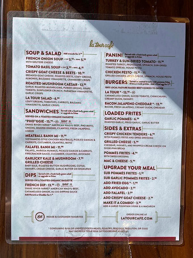 Behold, the menu of dreams! From French onion soup to banh mi, it's like a culinary United Nations. Decision paralysis has never been so delicious.