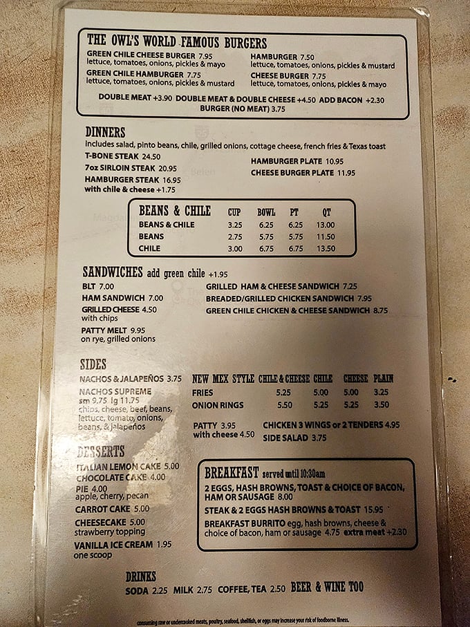 This menu isn't just a list, it's a treasure map of deliciousness. X marks the spot for "World Famous Burgers" &ndash; ahoy, matey!