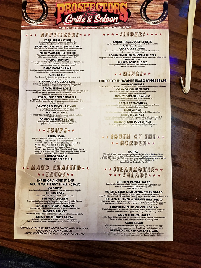 Decisions, decisions! This menu's got more options than a Netflix queue. From wings to steaks, it's a carnivore's choose-your-own-adventure.