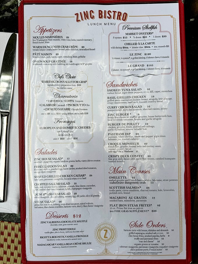 A menu that reads like a love letter to French cuisine. From moules to macaroni, each dish is a tasty invitation to channel your inner Julia Child.