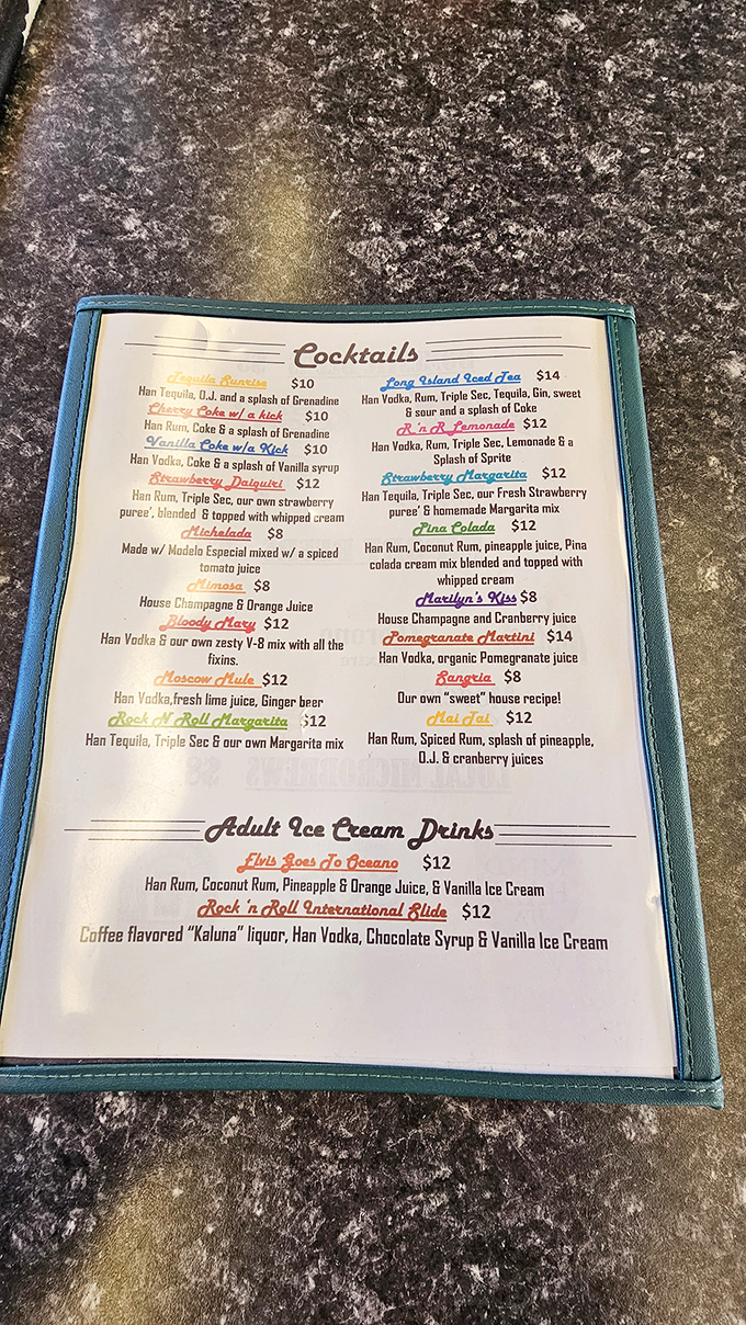 Decisions, decisions! This menu is like a greatest hits album of classic American cuisine, with a splash of boozy milkshakes for the grownups.