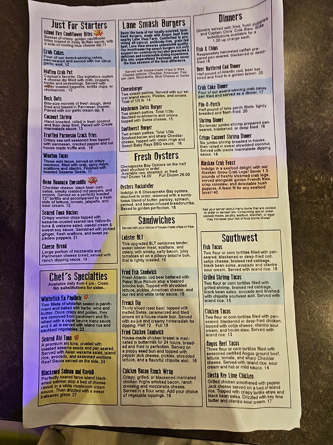 Behold, the sacred scrolls of seafood salvation! This menu is a treasure map leading to culinary gold &ndash; no pirate's eye patch required.