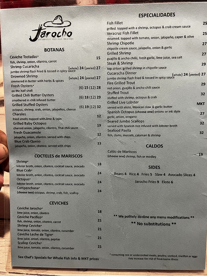 Menu, oh menu, what treasures do you hold? A siren song of seafood delights that would make Poseidon himself salivate.