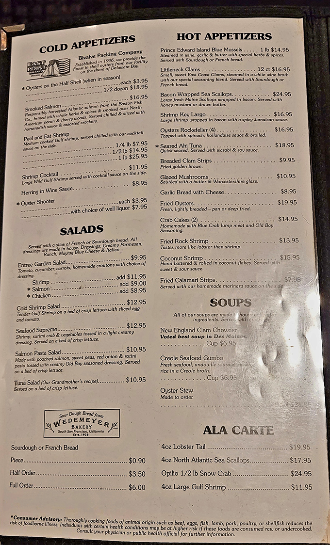 Menu, oh menu, what treasures do you hold? A siren song of oceanic delights that would make Poseidon himself salivate.