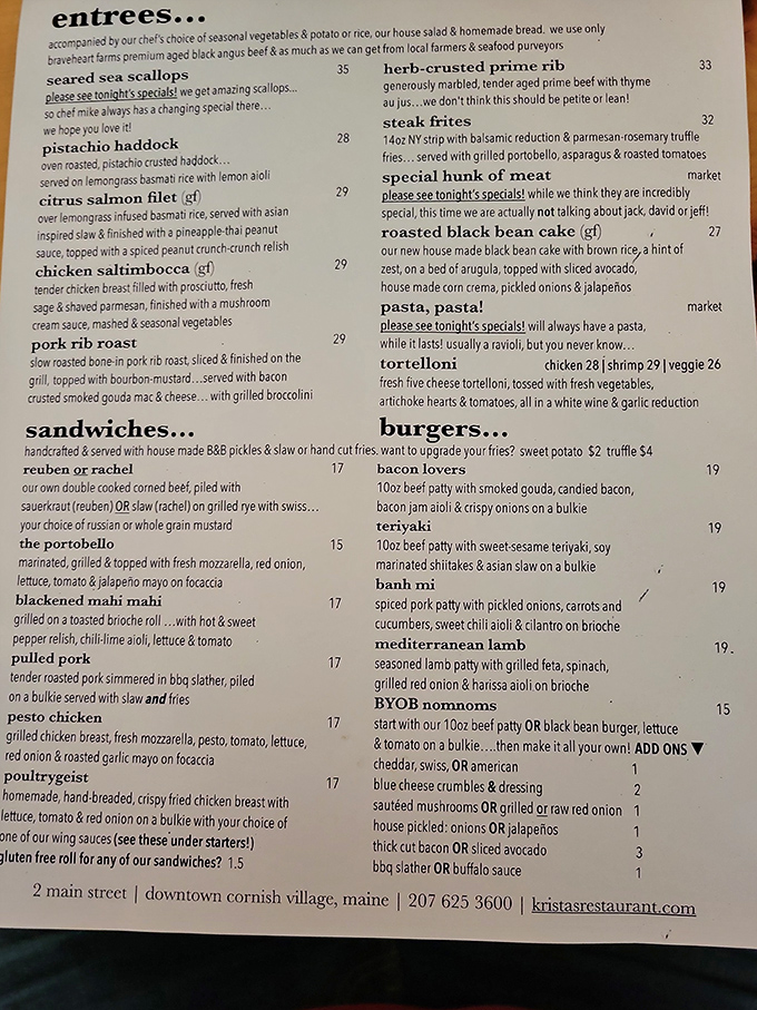 Decisions, decisions! Krista's menu is a treasure map of taste, each dish a potential adventure for your taste buds.