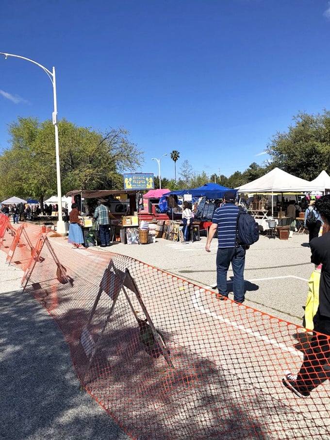 Step right up to the bargain bazaar! Colorful tents and eager shoppers create a festive atmosphere that's part carnival, part time machine.