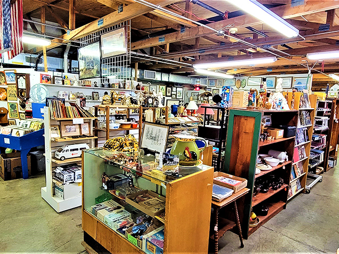 Nostalgia overload! This booth is like your grandma's attic, but with price tags and less dust.