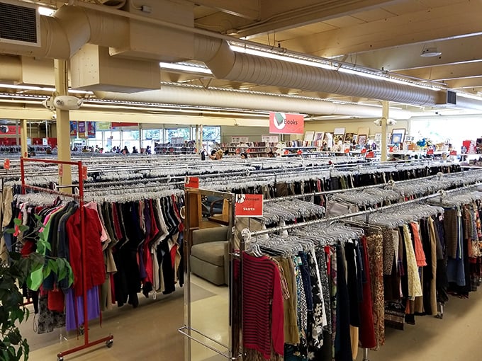 Rack after rack of sartorial possibility. It's like your grandma's attic met a fashion runway and had a beautiful baby.
