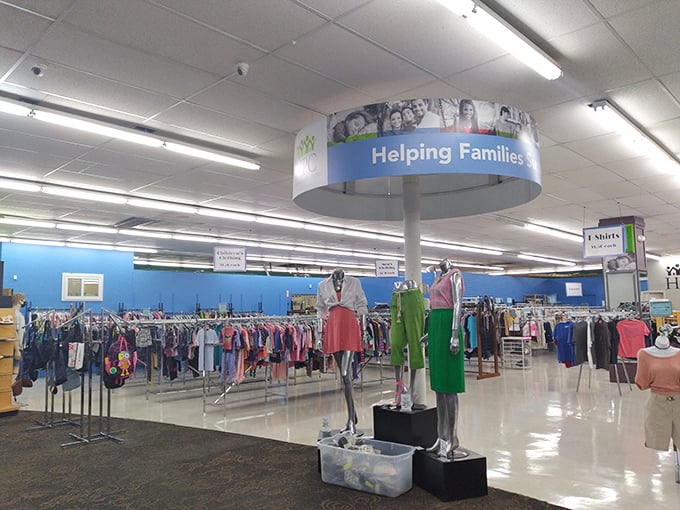 Welcome to the land of endless possibilities! Racks of colorful clothing stretch as far as the eye can see.