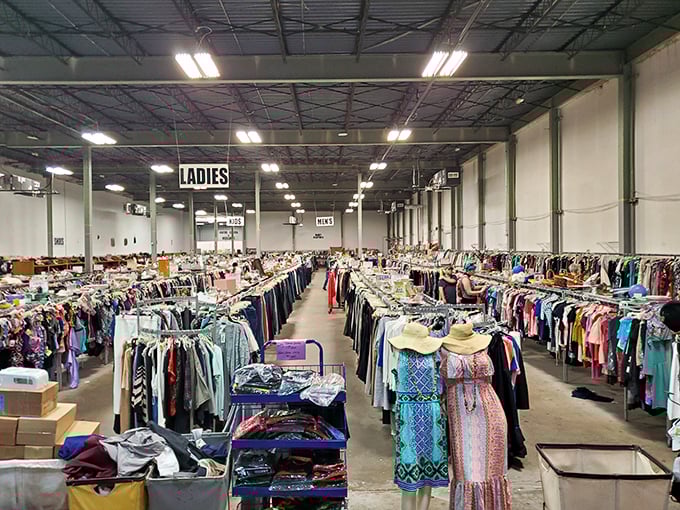 Behold the Narnia of secondhand shopping! Racks upon racks stretch as far as the eye can see, promising adventures in vintage voyaging.