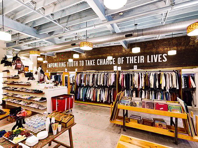 Clothes, books, and knick-knacks, oh my! This interior shot showcases the vast array of goodies waiting to be discovered.