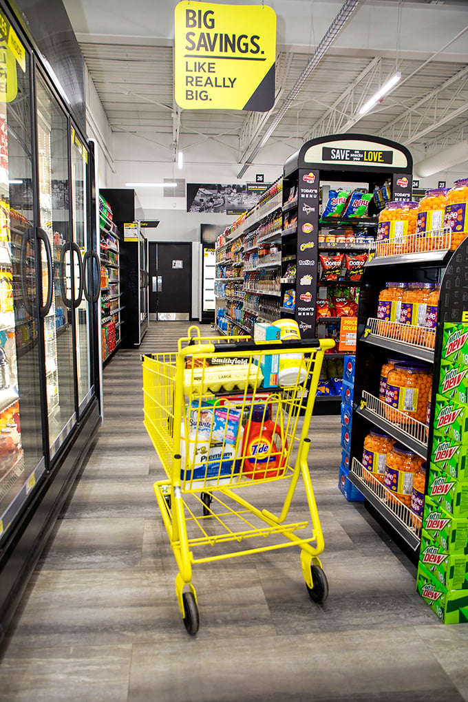 Aisles of opportunity await! This interior shot showcases a cornucopia of colorful products, each aisle a new adventure in affordability.