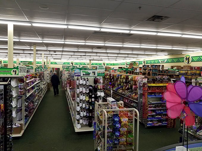 Aisles stretching like budget-friendly highways, where every turn reveals another opportunity to say, "For a dollar? Seriously?"