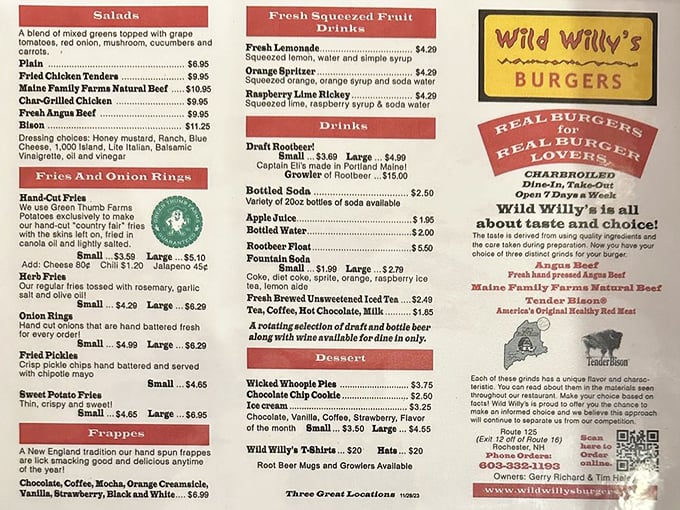 Decisions, decisions! The menu at Wild Willy's is like a choose-your-own-adventure book, but every ending is delicious.