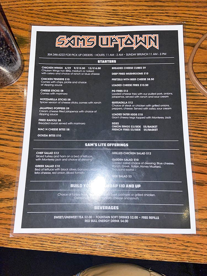 A menu that reads like a love letter to comfort food! From loaded cheese fries to Greek salads, Sam's offerings are the United Nations of bar grub.