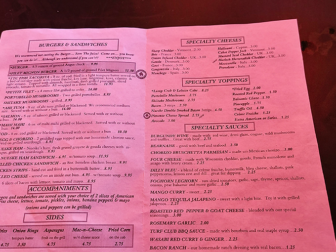 Decisions, decisions! This pink menu is a treasure map of culinary adventures. Pro tip: Close your eyes and point &ndash; you can't go wrong here.