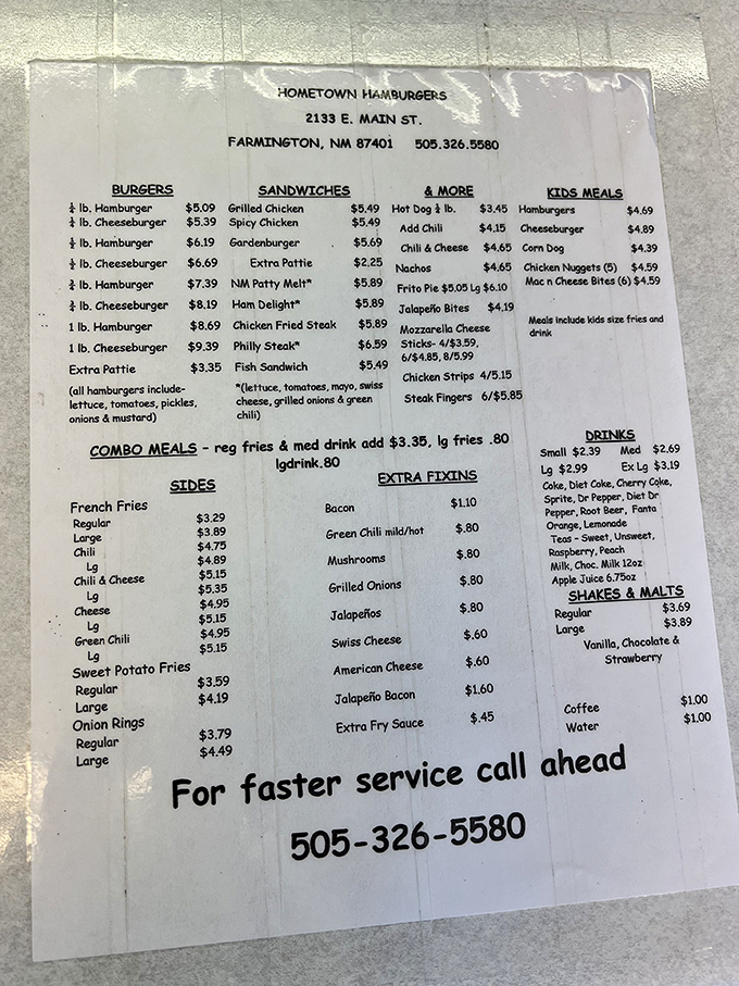 Behold, the sacred text of Hometown Hamburgers. This menu's got more options than a choose-your-own-adventure book.