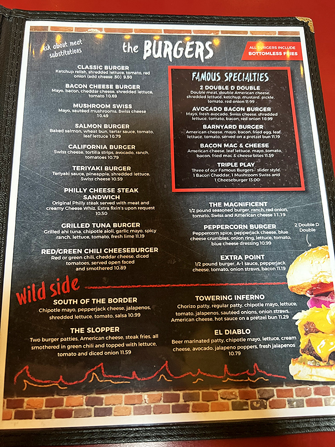 Behold, the sacred text of burger lovers! This menu is a choose-your-own-adventure novel where every ending is deliciously satisfying.